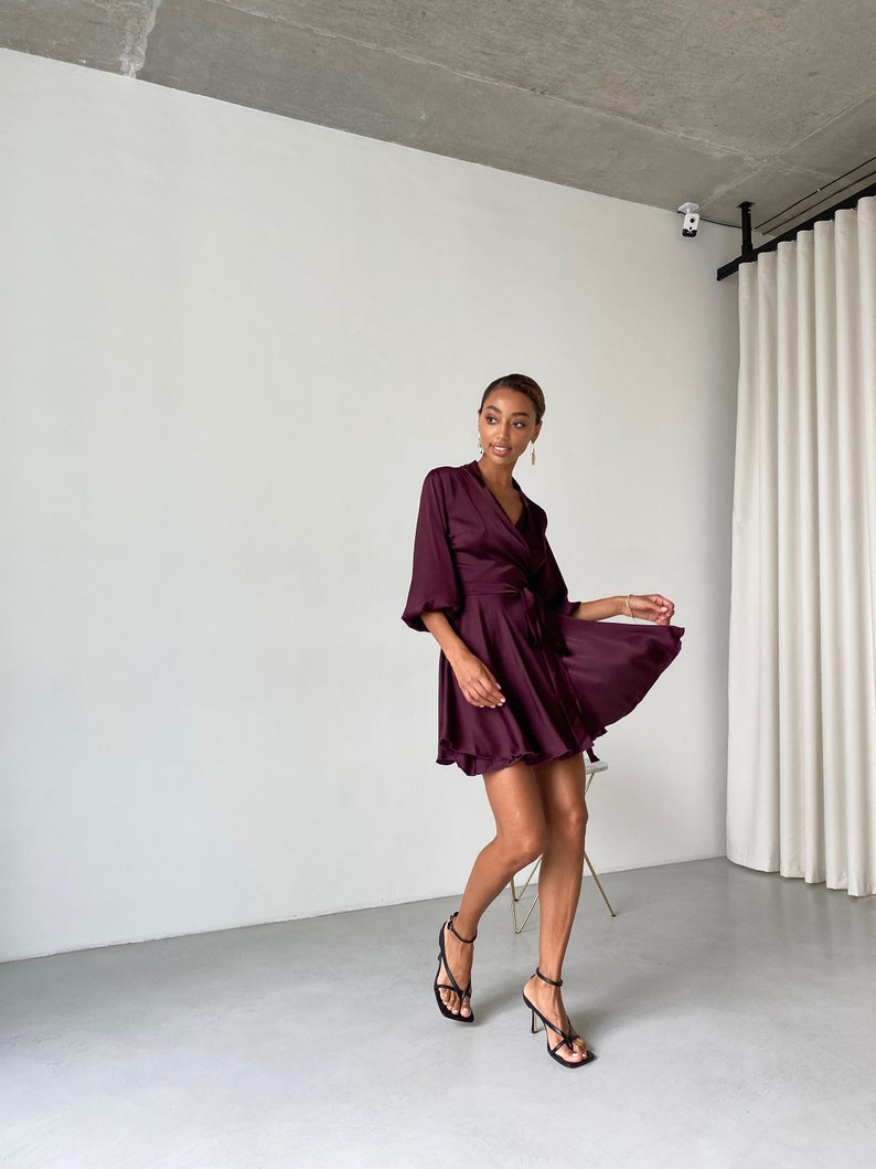 Dark Purple Silk Wrap Dress Silk Mini Dress Wrap Style - Etsy