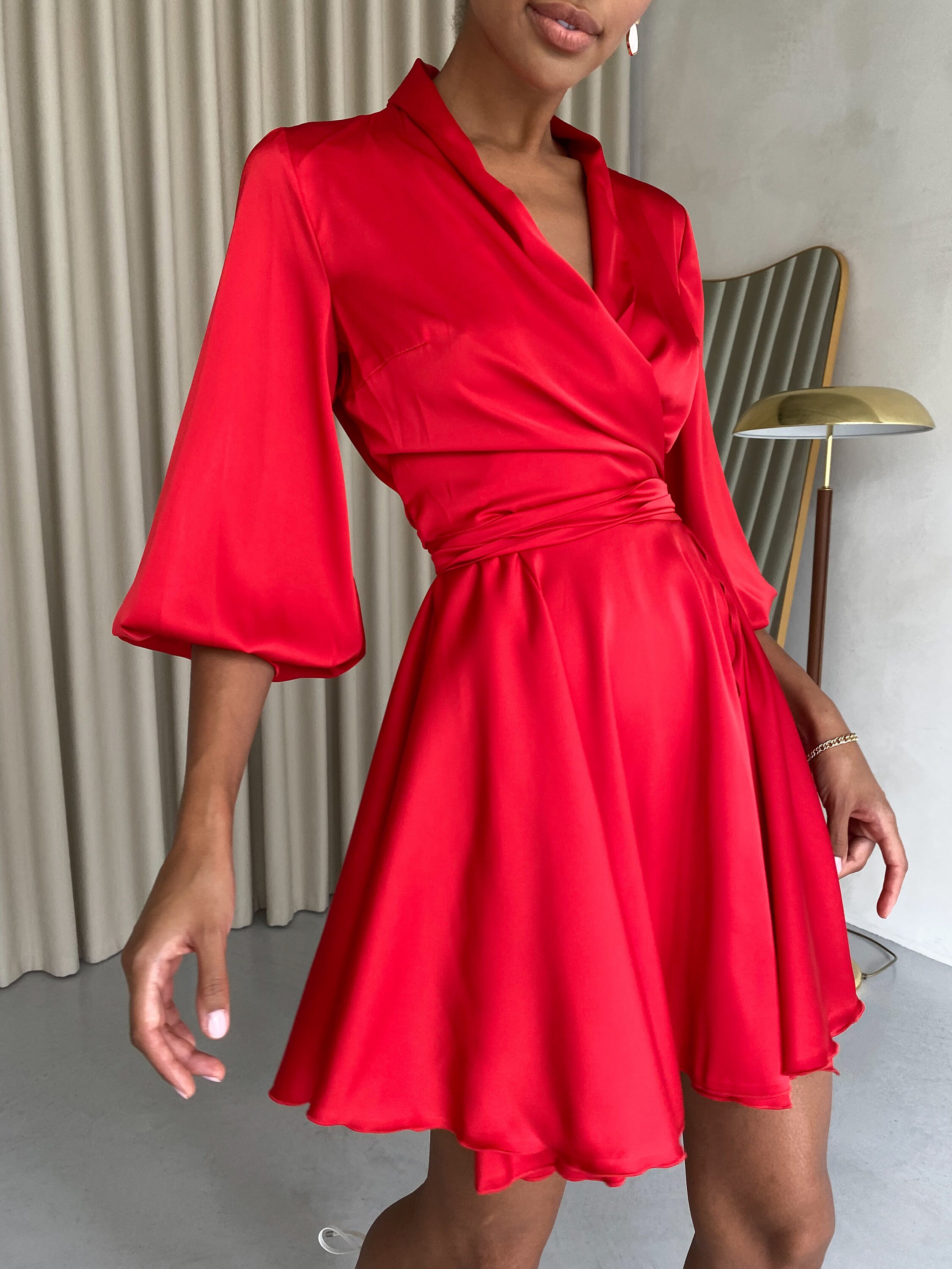 Red Silk Wrap Dress Bright Red Silk Mini Dress Wrap Style - Etsy
