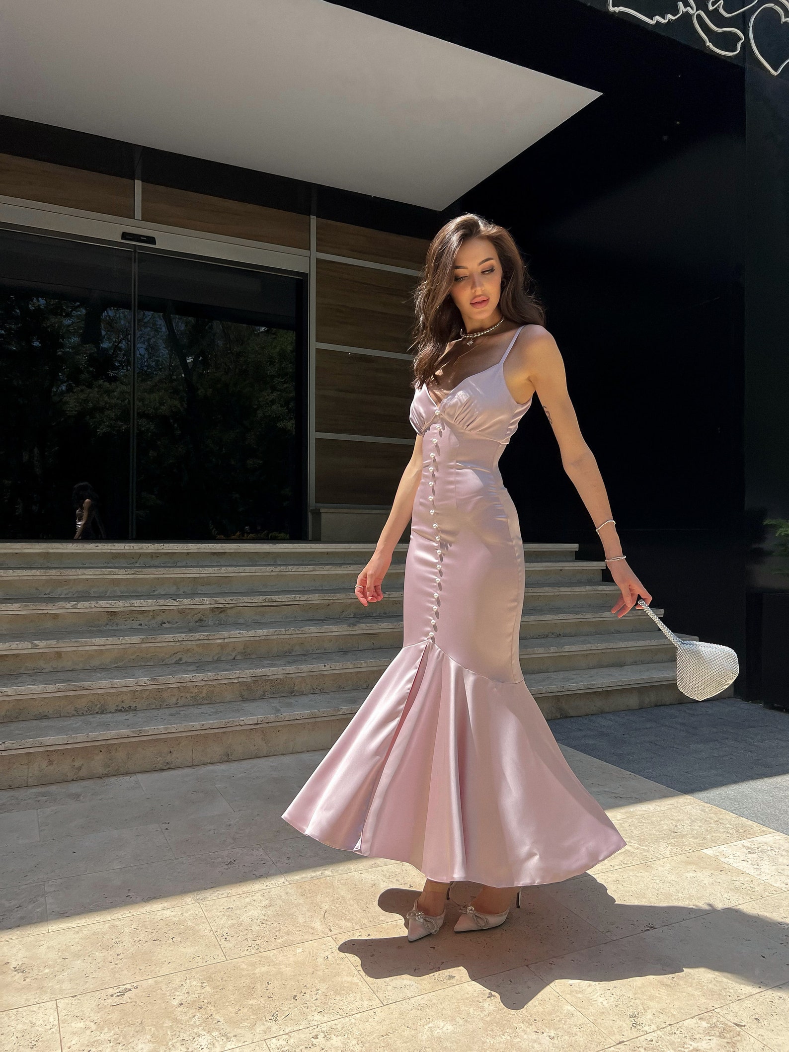 Light Pink Silk Satin Midi Dress for Women Satin Silk Slip - Etsy