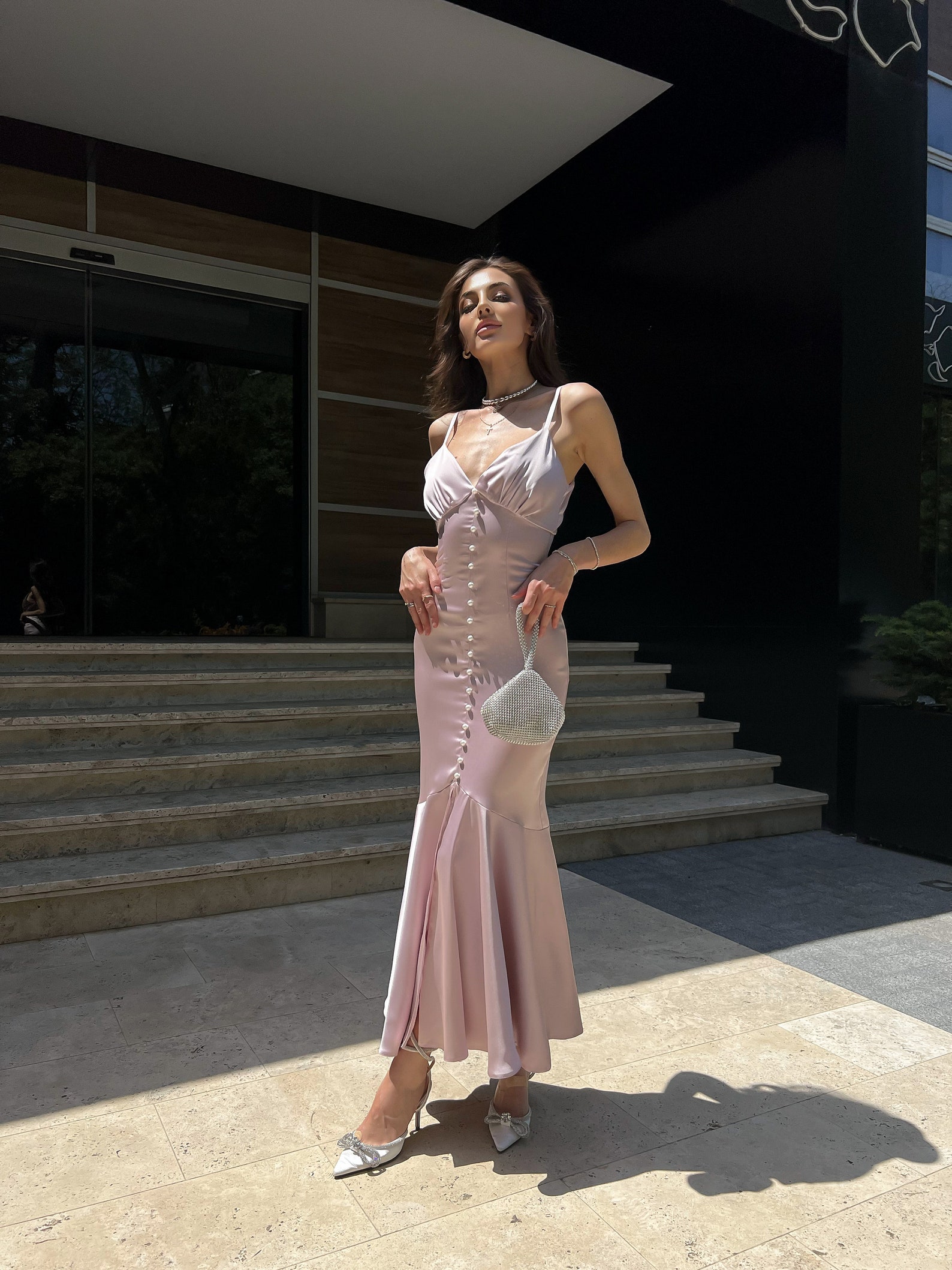 Light Pink Silk Satin Midi Dress for Women Satin Silk Slip - Etsy