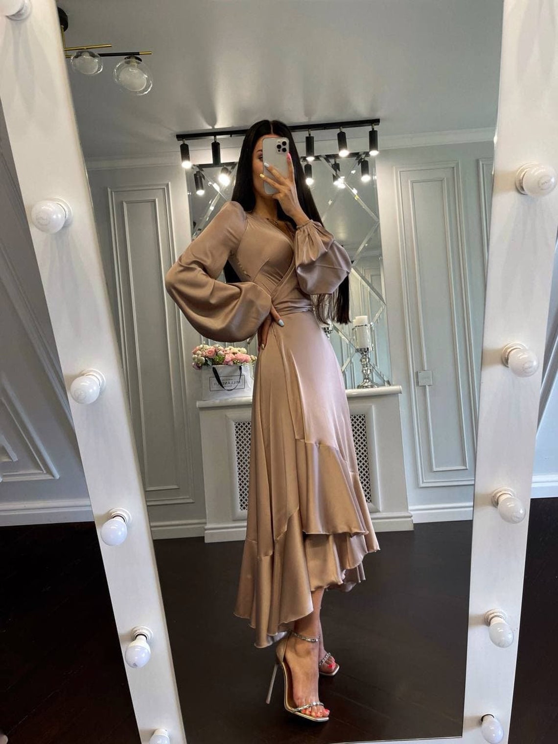 Beige Silk Wrap Dress Elegant Silk Wrap Long Dress for Women - Etsy