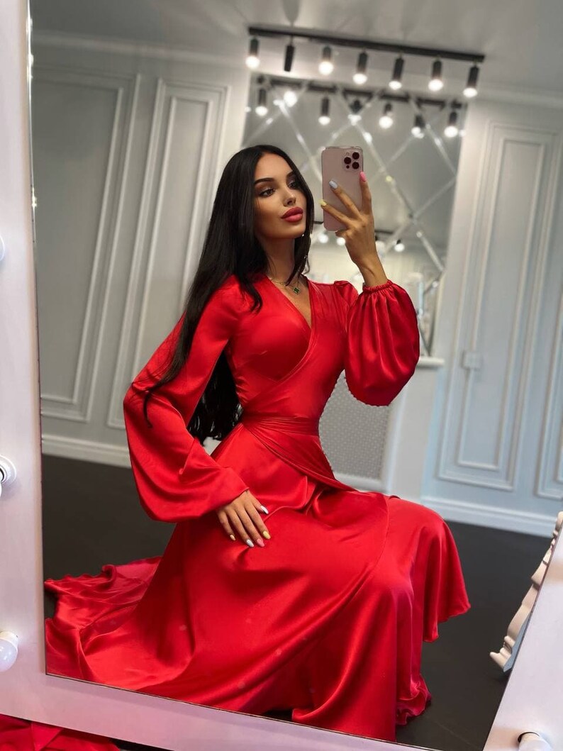 Red Silk Wrap Dress Silk Wrap Midi Dress Elegant Silk Dress - Etsy