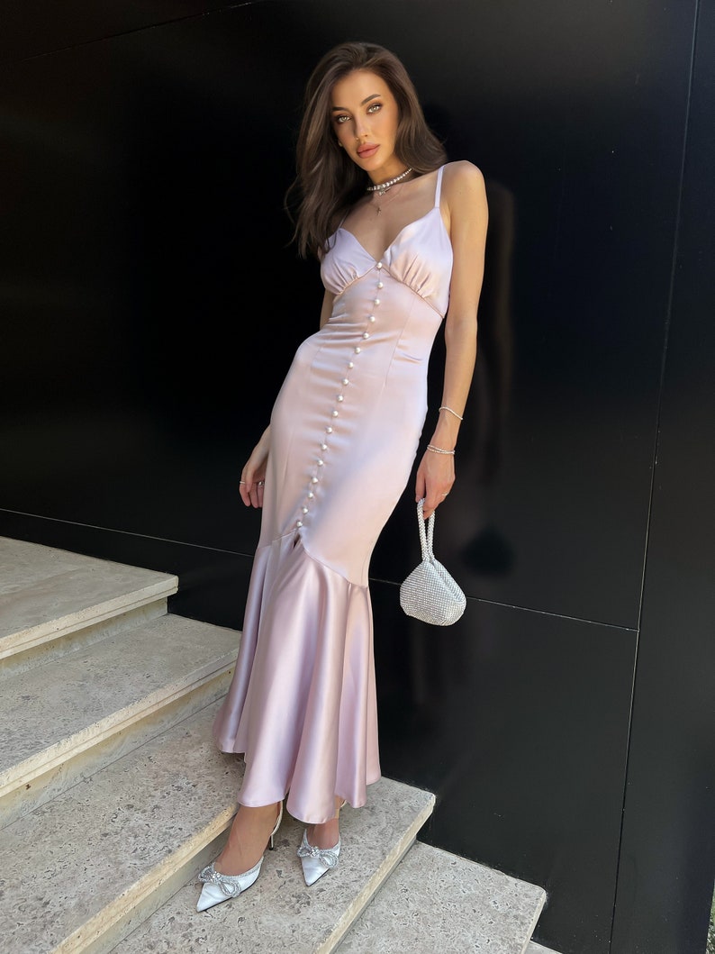 Light Pink Silk Satin Midi Dress for Women Satin Silk Slip - Etsy