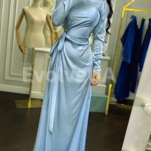 Light Blue Floor Long Silk Dress, Blue Silk Maxi Dress, Elegant Silk ...