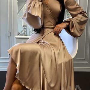 Beige Silk Wrap Dress Elegant, Silk Wrap Long Dress for Women, Beige ...