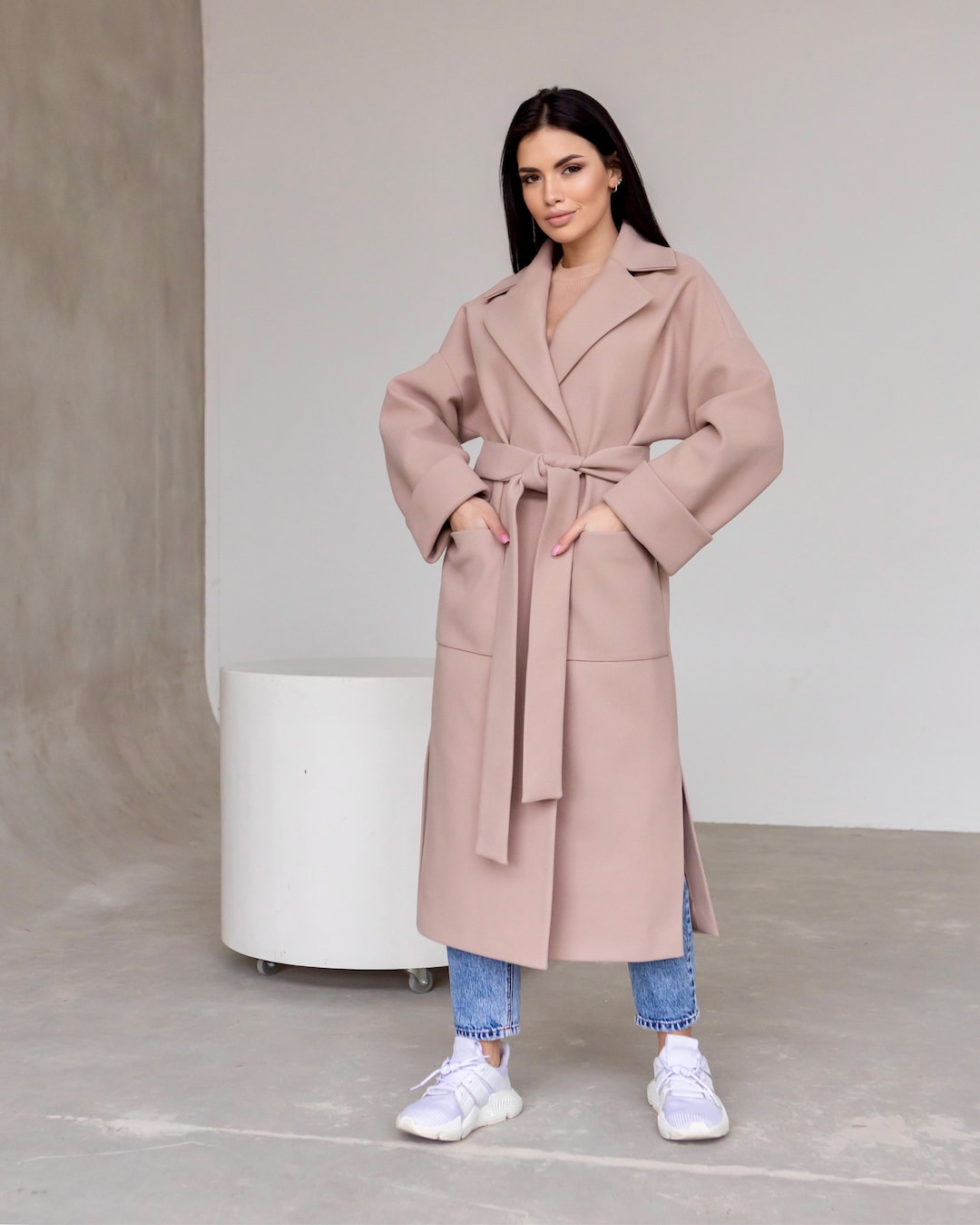 Beige Wool Coat Women, Wool Wrap Coat, Womens Wool Coat With Belt ...