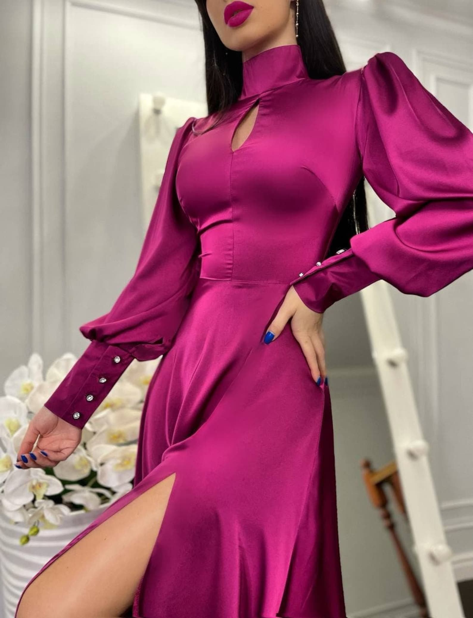 Fuchsia Floor Long Silk Dress Purple Silk Maxi Dress Elegant - Etsy