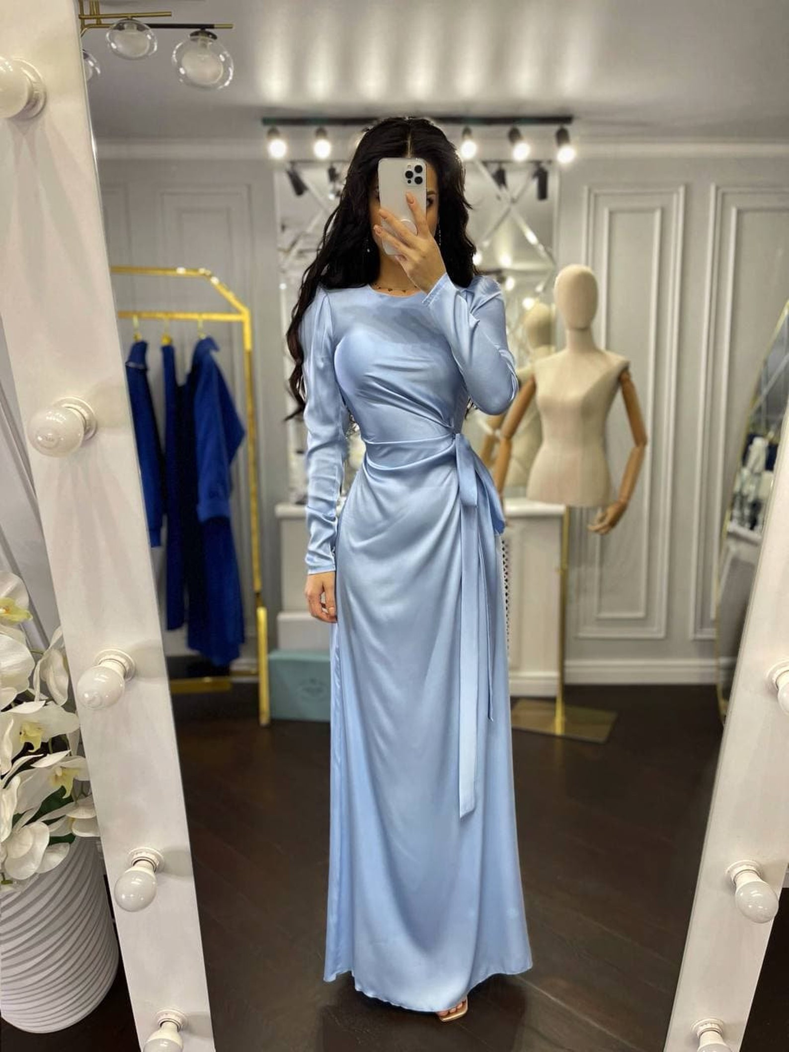 Light Blue Floor Long Silk Dress Blue Silk Maxi Dress - Etsy