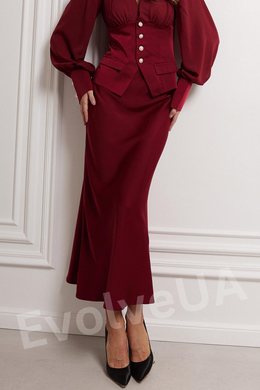 Maroon Satin Maxi Skirt for Women, Burgundy Maxi Skirt Classy Style ...