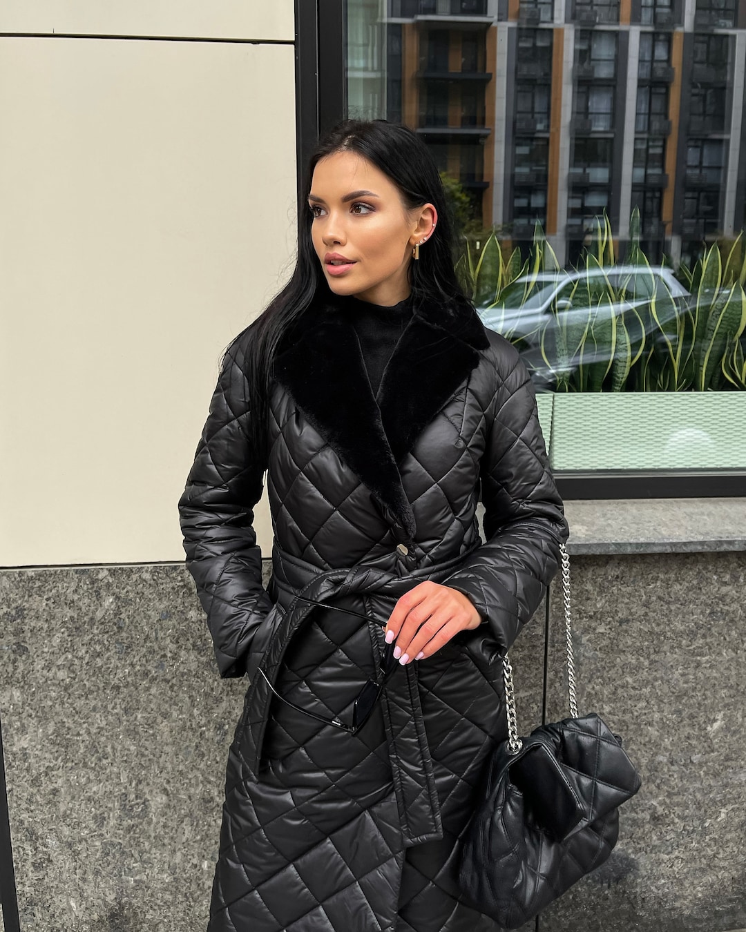 Black Wrap Puffer Coat for Women, Black Quilted Puffer Coat Winter ...