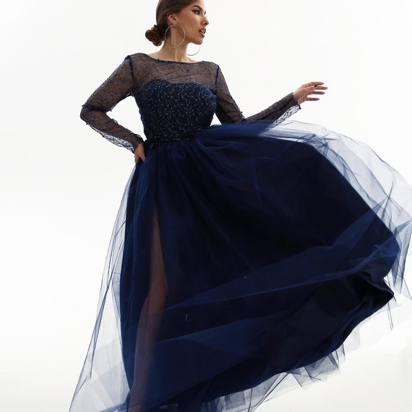 Navy Blue Maxi Dress - Etsy