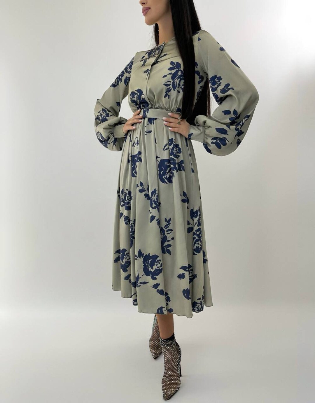 Floral Silk Midi Dress, Floral Silk Maxi Dress, Elegant Silk Dress Long ...