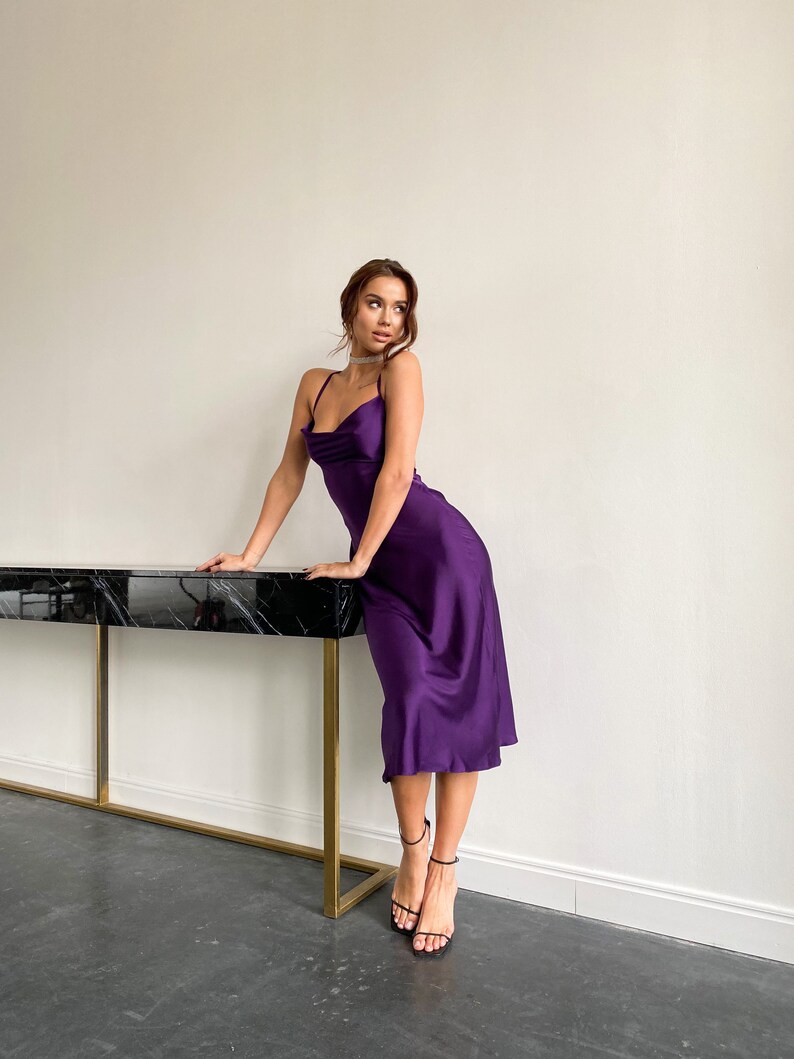 Purple Silk Slip Dress Cowl Neck Silk Slip Dress for Women - Etsy