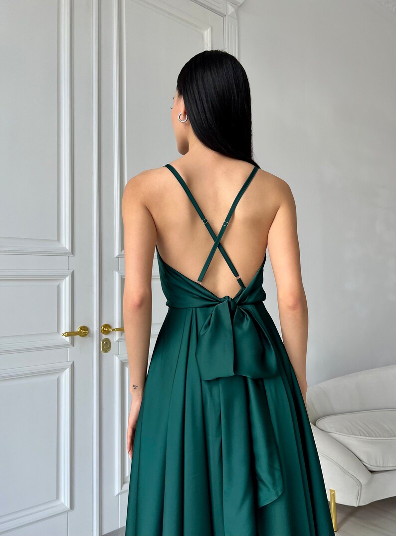 Emerald Silk Midi Dress Without Sleeves Silk Open Back Midi - Etsy