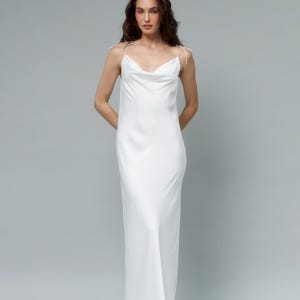 White Silk Slip Dress With Open Back Full Length Bias Cut Bridal Gown ...
