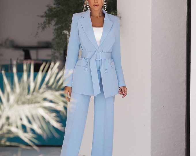 Light Blue Pantsuit for Women Blazer Trouser Suit Set for - Etsy