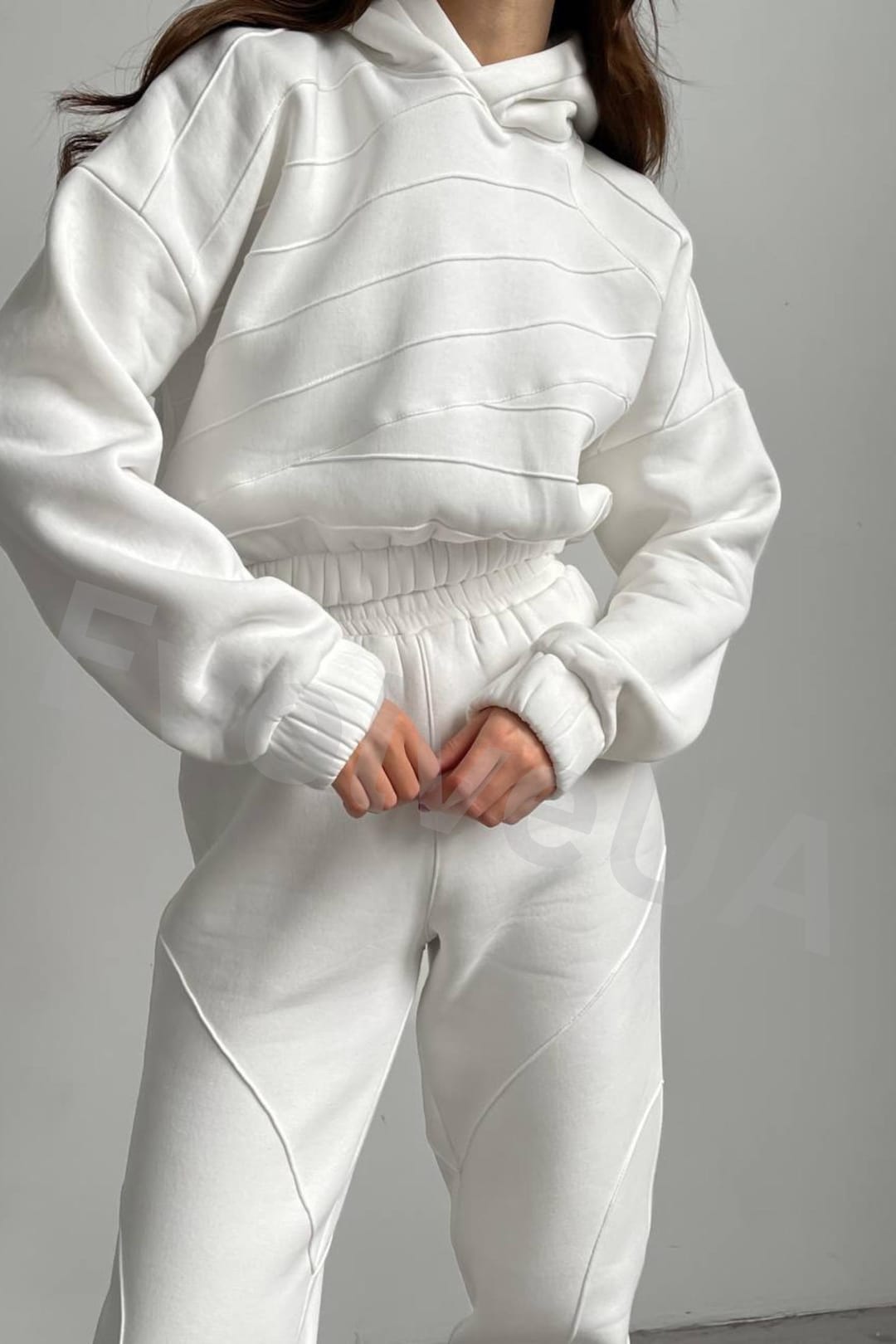 White Winter Tracksuit for Women, Crop Hoodie and Pants Set for Women ...