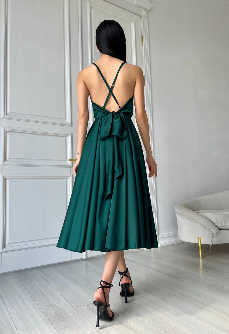 Emerald Silk Midi Dress Without Sleeves Silk Open Back Midi - Etsy