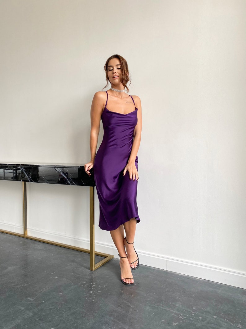 Purple Silk Slip Dress Cowl Neck Silk Slip Dress for Women - Etsy
