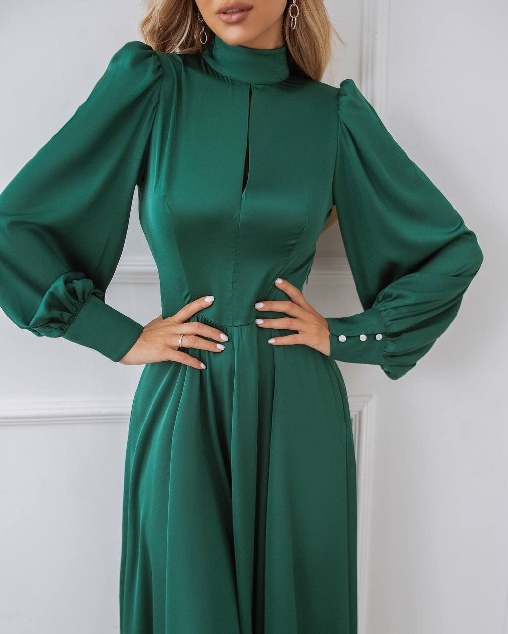 Emerald Green Silk Midi Dress Silk Modest Dress for Women - Etsy