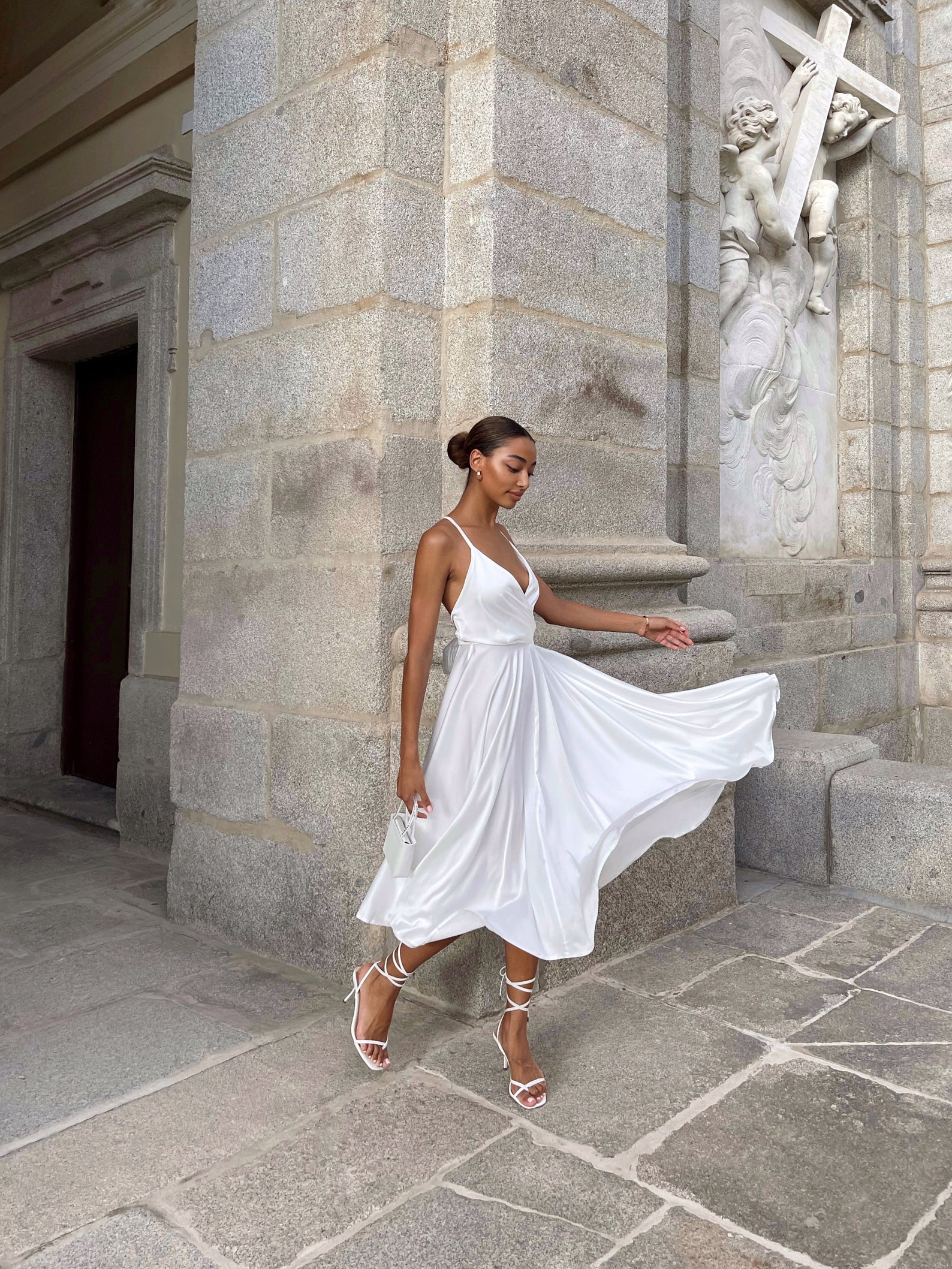 White Silk Midi Dress With Open Back White Silk Bridesmaid - Etsy