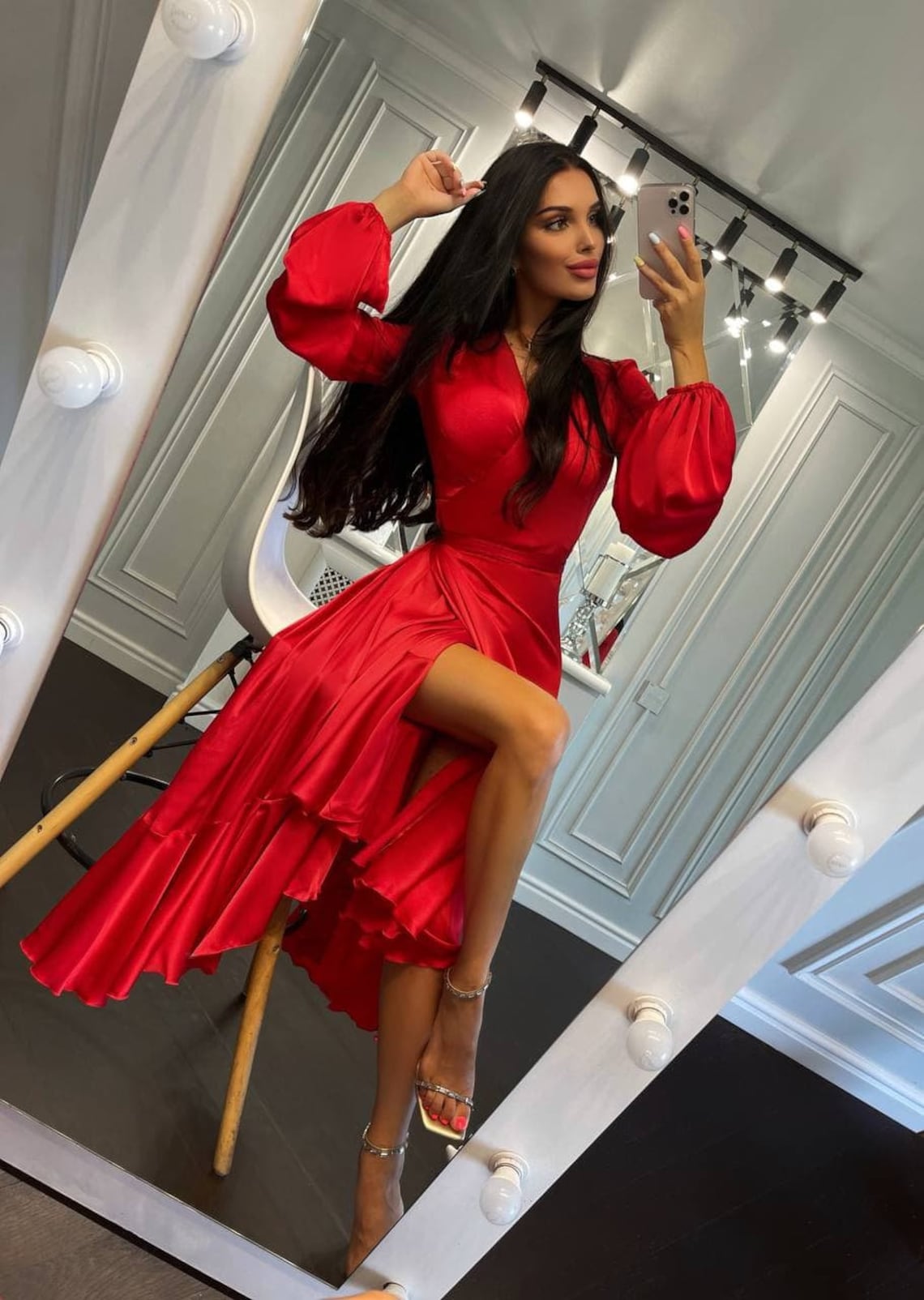 Red Silk Wrap Dress Silk Wrap Midi Dress Elegant Silk Dress - Etsy