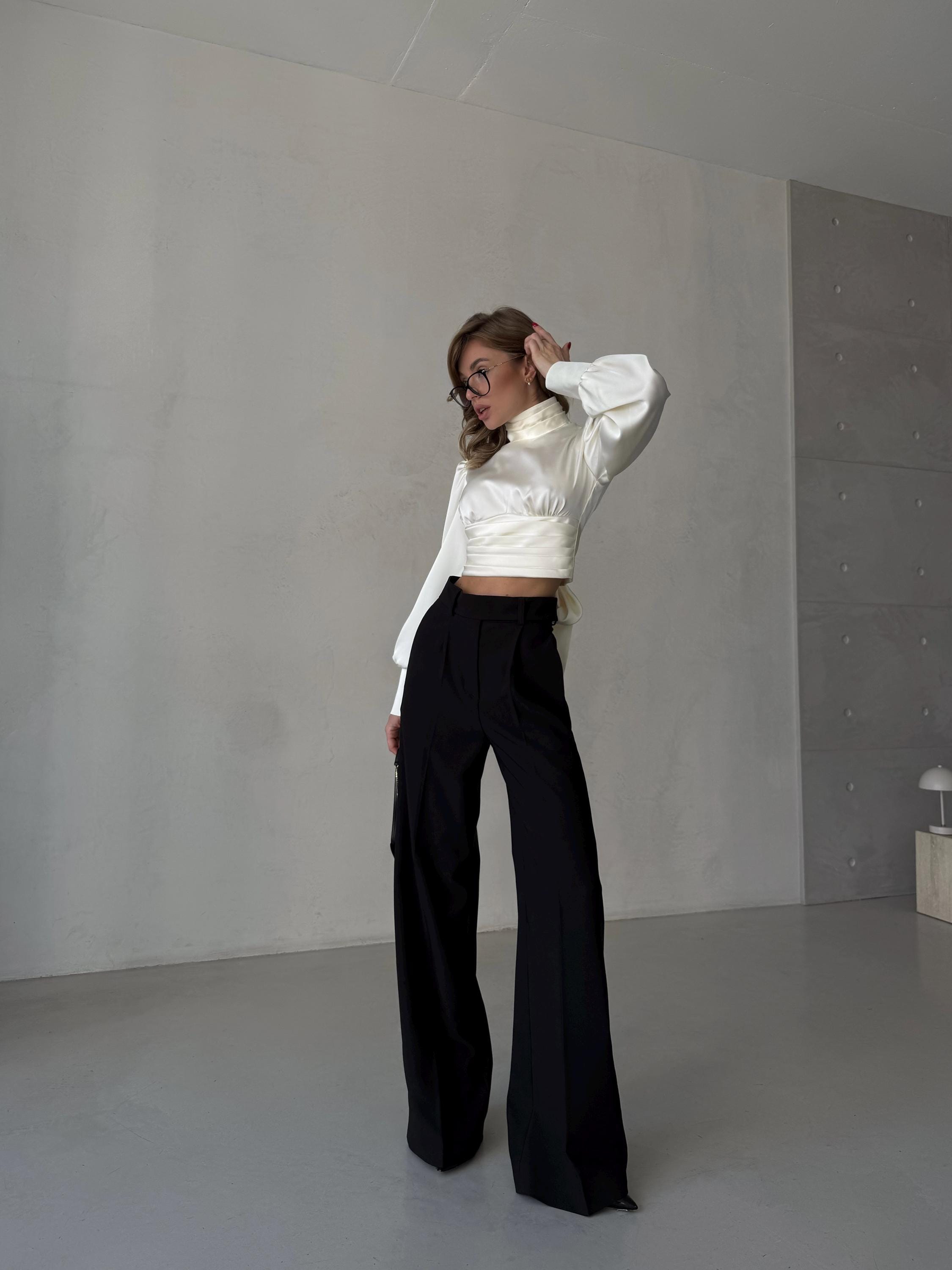 Ivory Silk Satin Open Back Midriff Blouse With Long Sleeves, Turtleneck ...