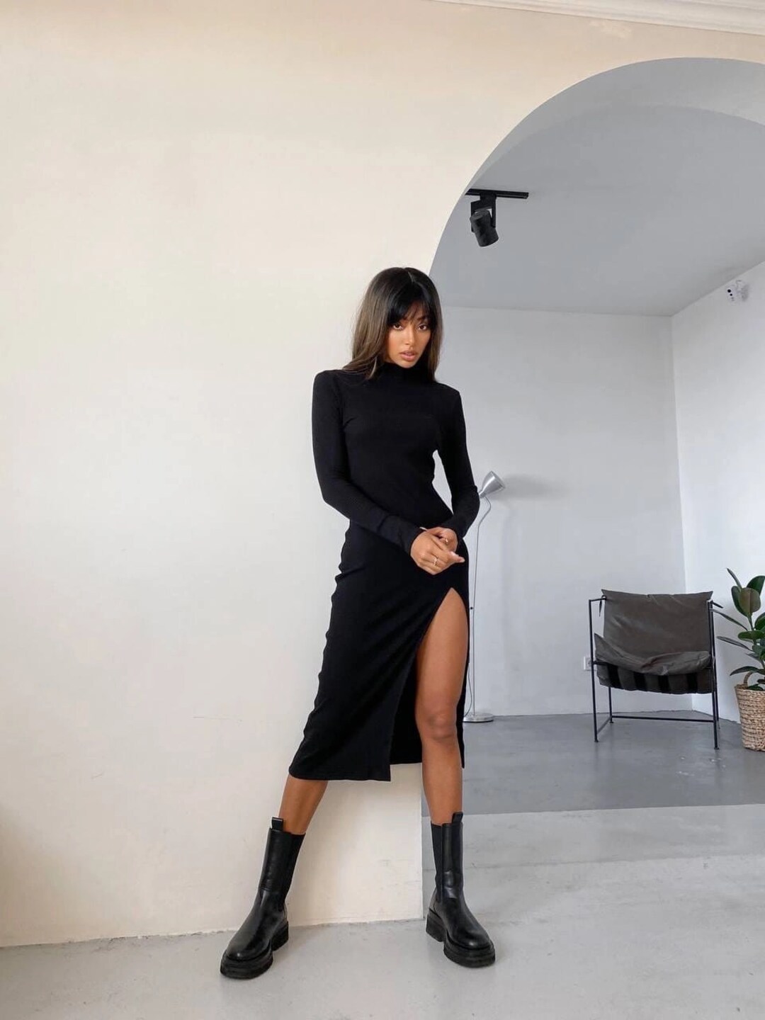 Black Ribbed Knit Bodycon Dress for Women Black Minimalist - Etsy