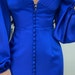 Electric Blue Satin Midi Bodycon Dress With Front Buttons and - Etsy