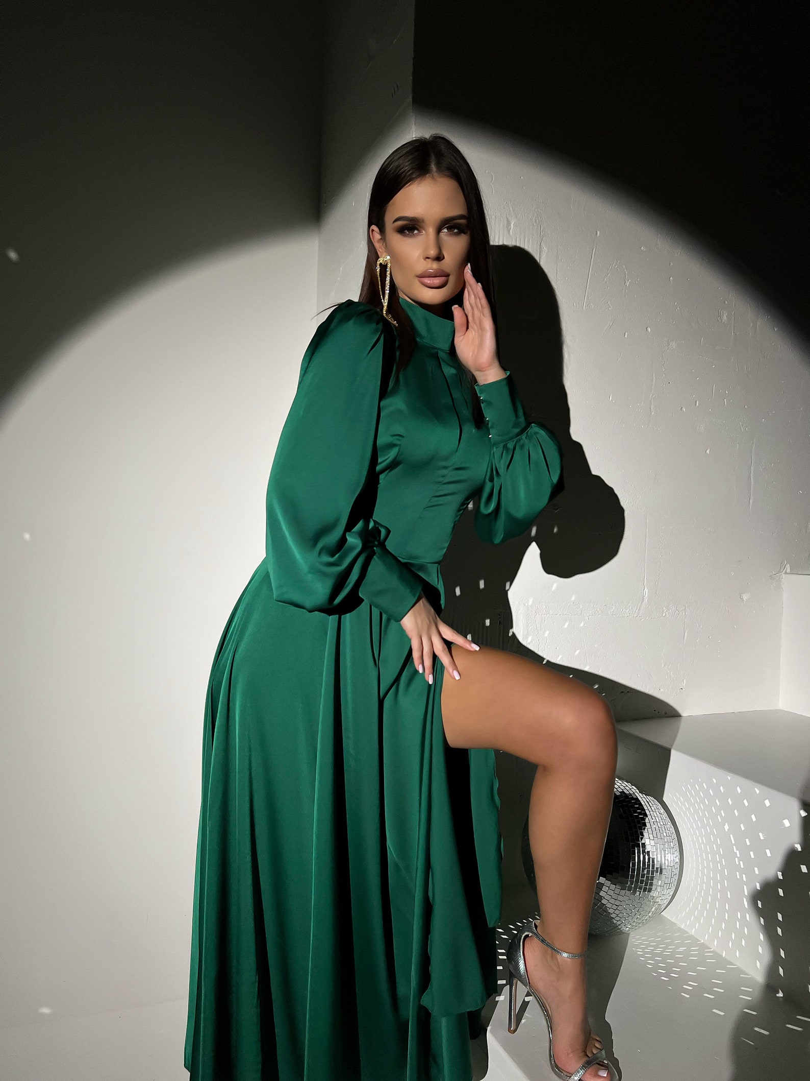 Emerald Green Silk Midi Dress Silk Modest Dress for Women - Etsy