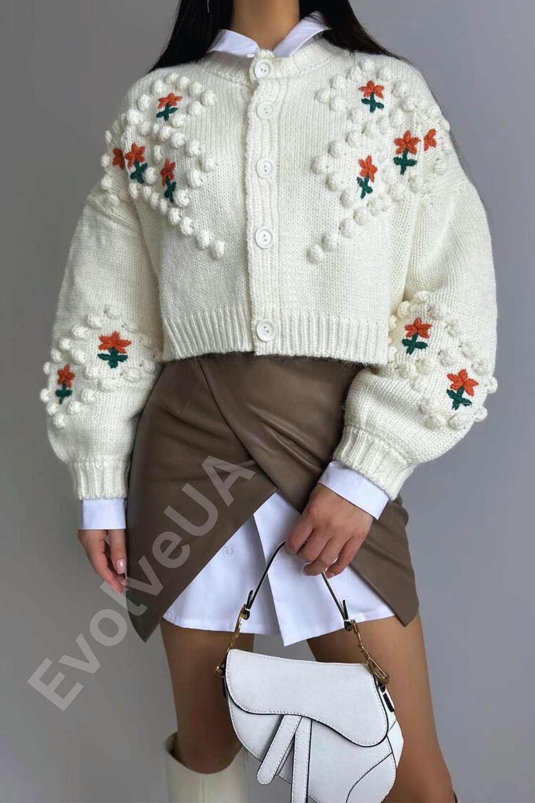 White Knit Cropped Cardigan for Women, Super Trendy Chunky Knit Short ...