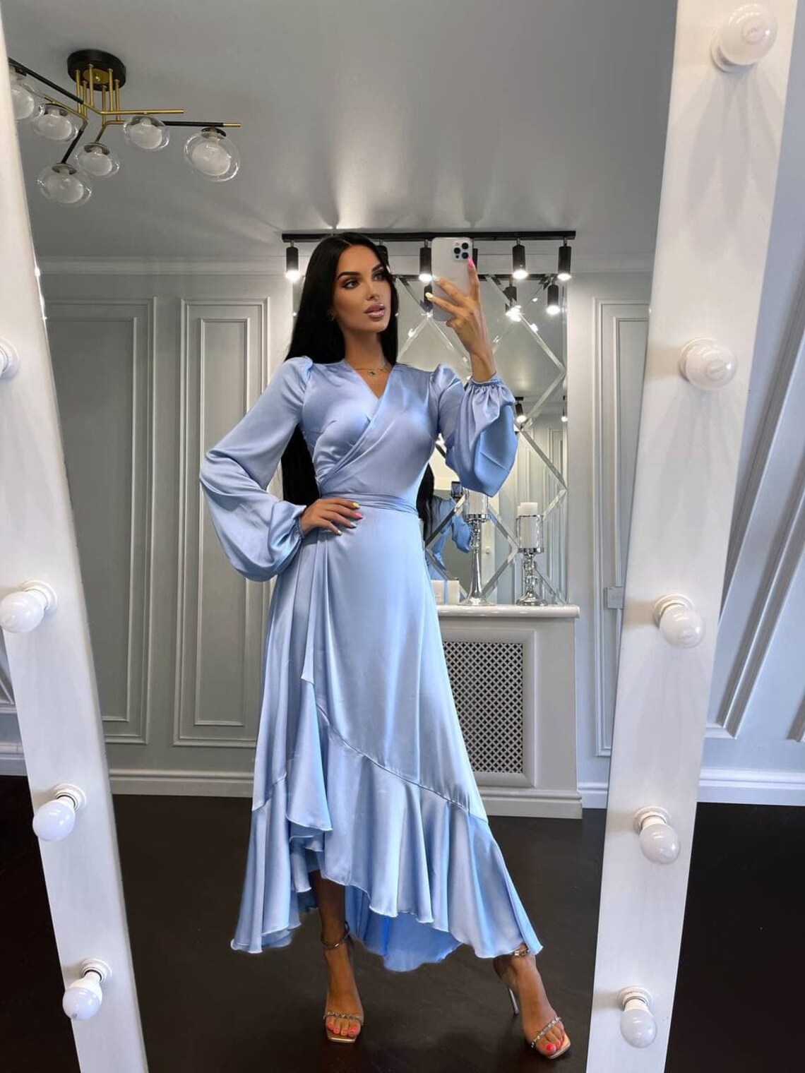 Light Blue Silk Wrap Dress Elegant Silk Wrap Long Dress for - Etsy