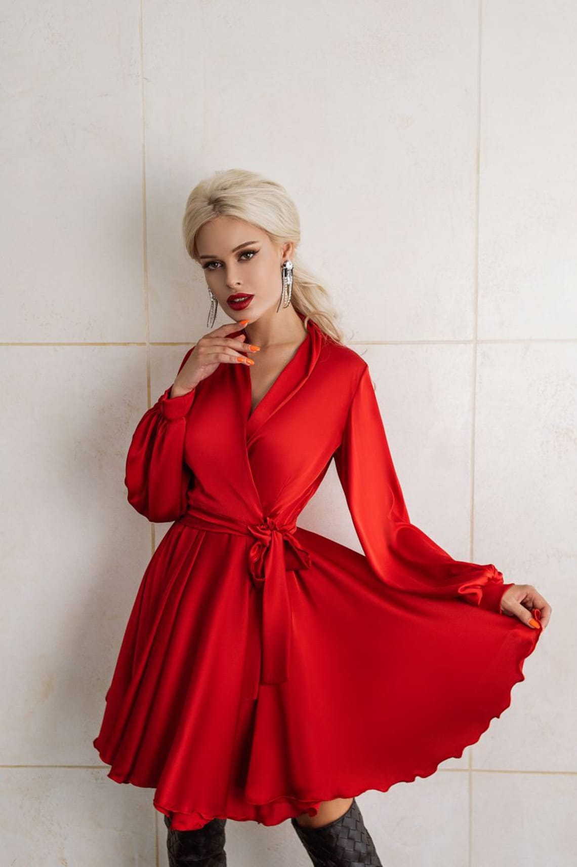 Red Silk Wrap Mini Dress Special Occasion Silk Dress Wedding - Etsy