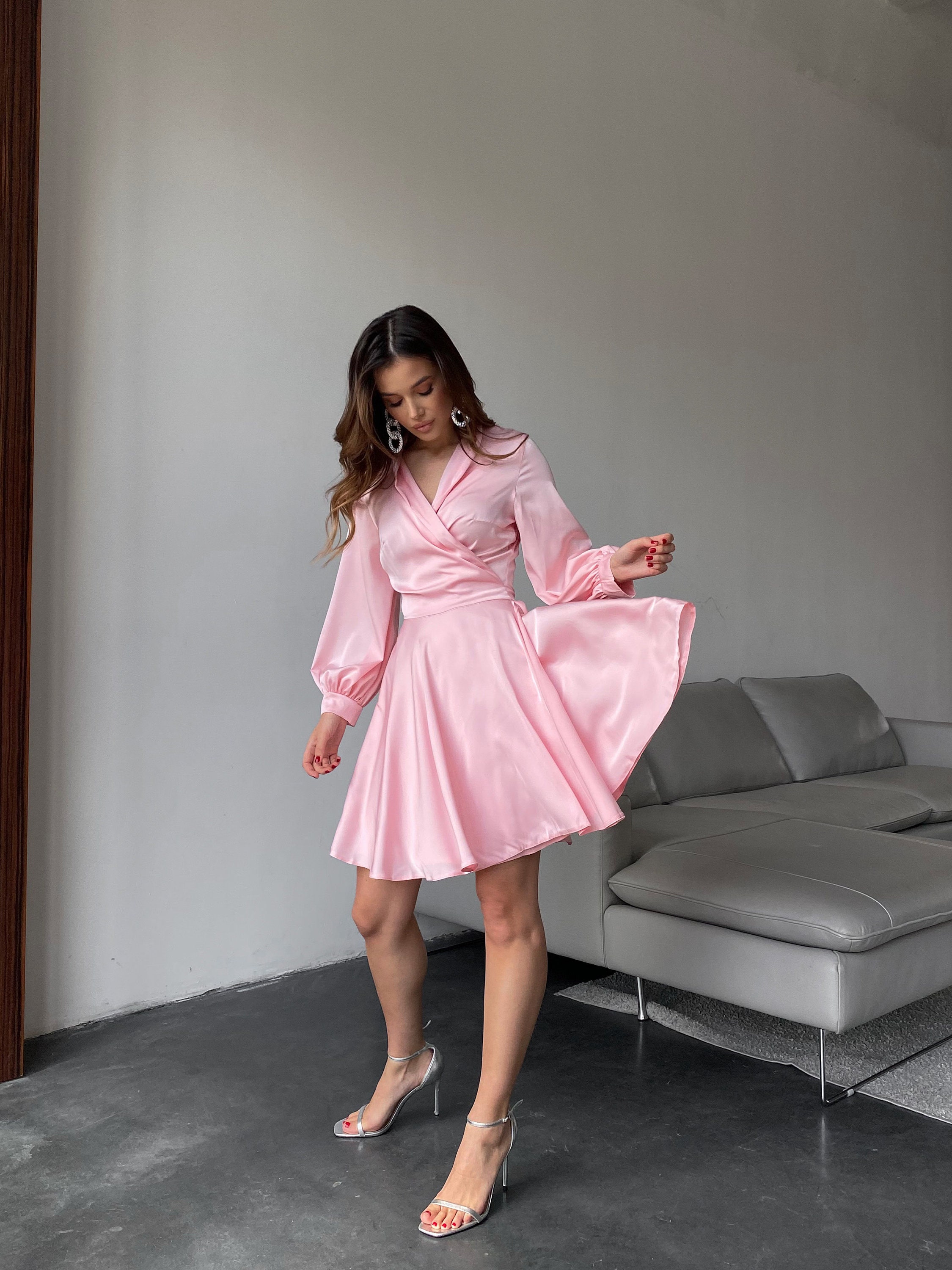 Light Pink Silk Wrap Dress Pink Silk Mini Dress Wrap Style - Etsy