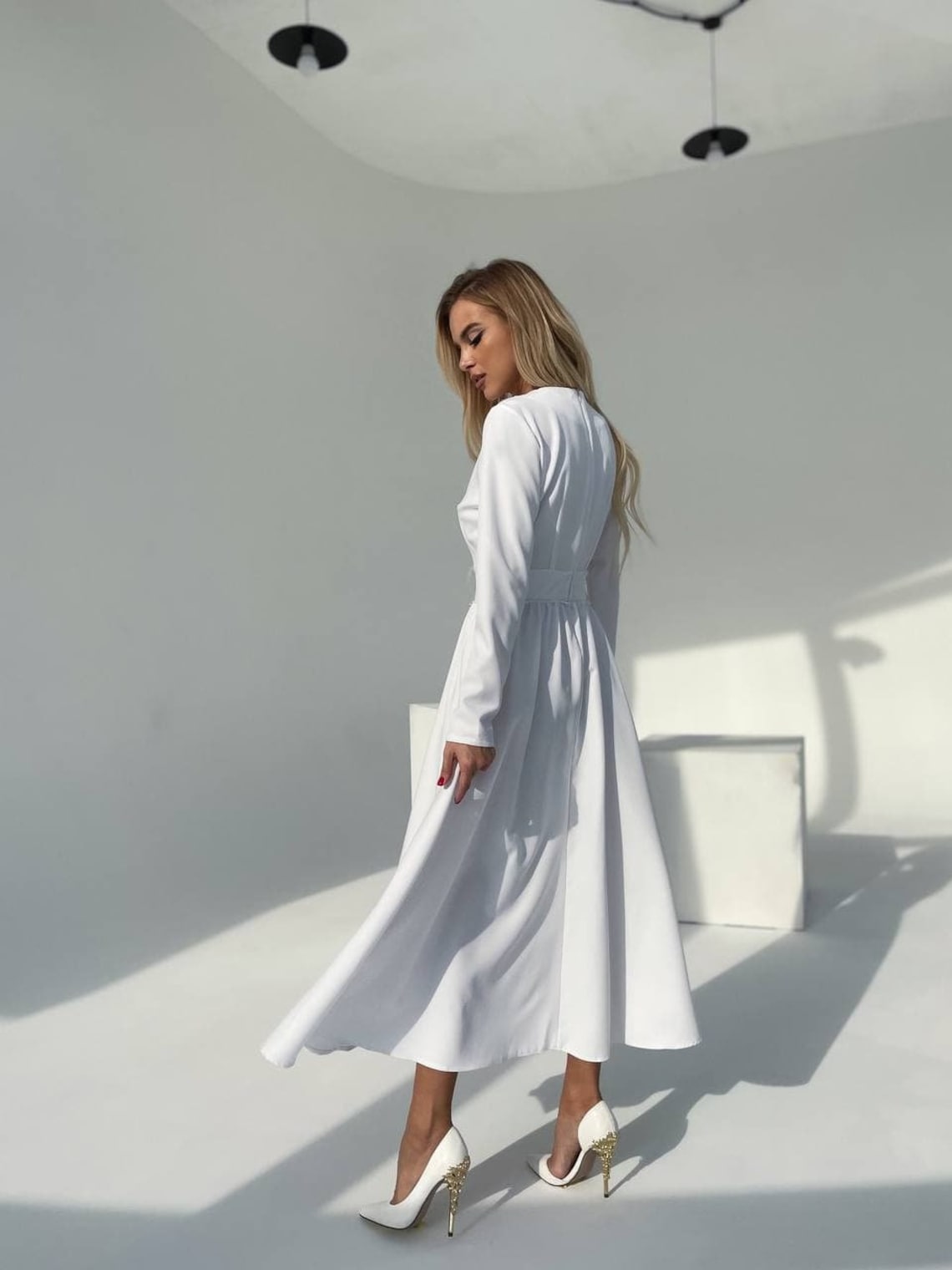 White Modest Midi Dress for Civil Wedding Courthouse Wedding - Etsy