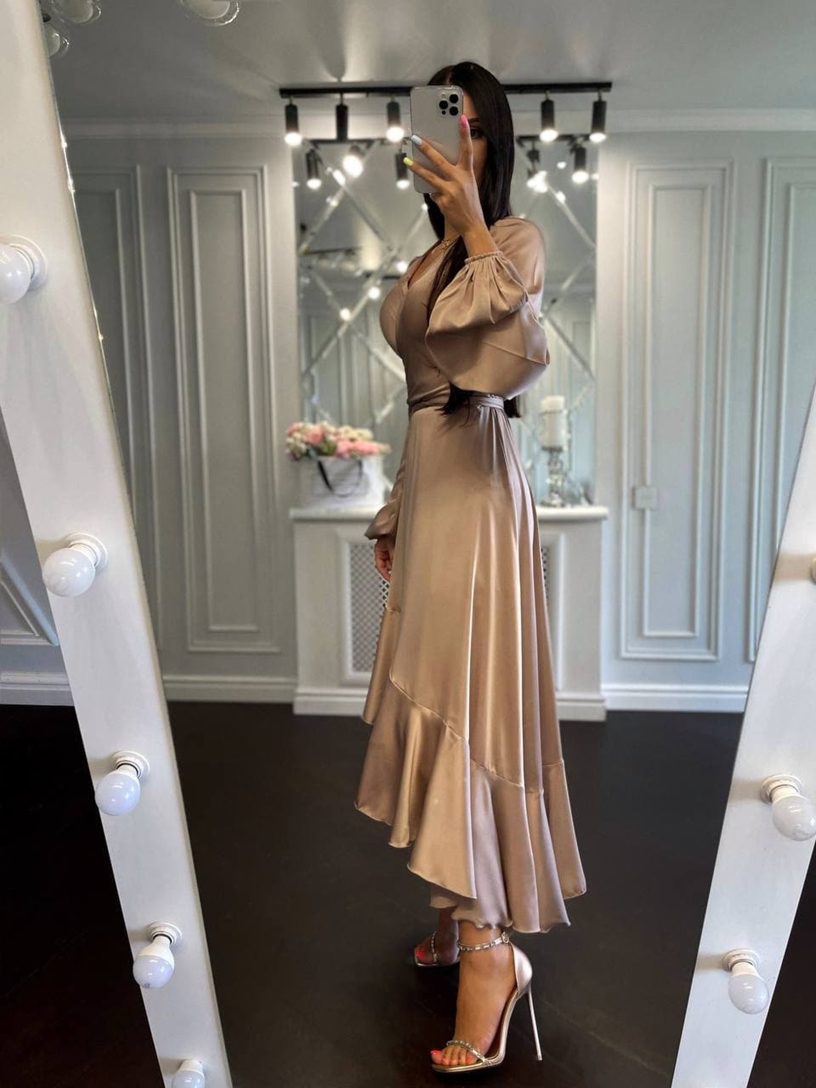 Beige Silk Wrap Dress Elegant Silk Wrap Long Dress for Women - Etsy