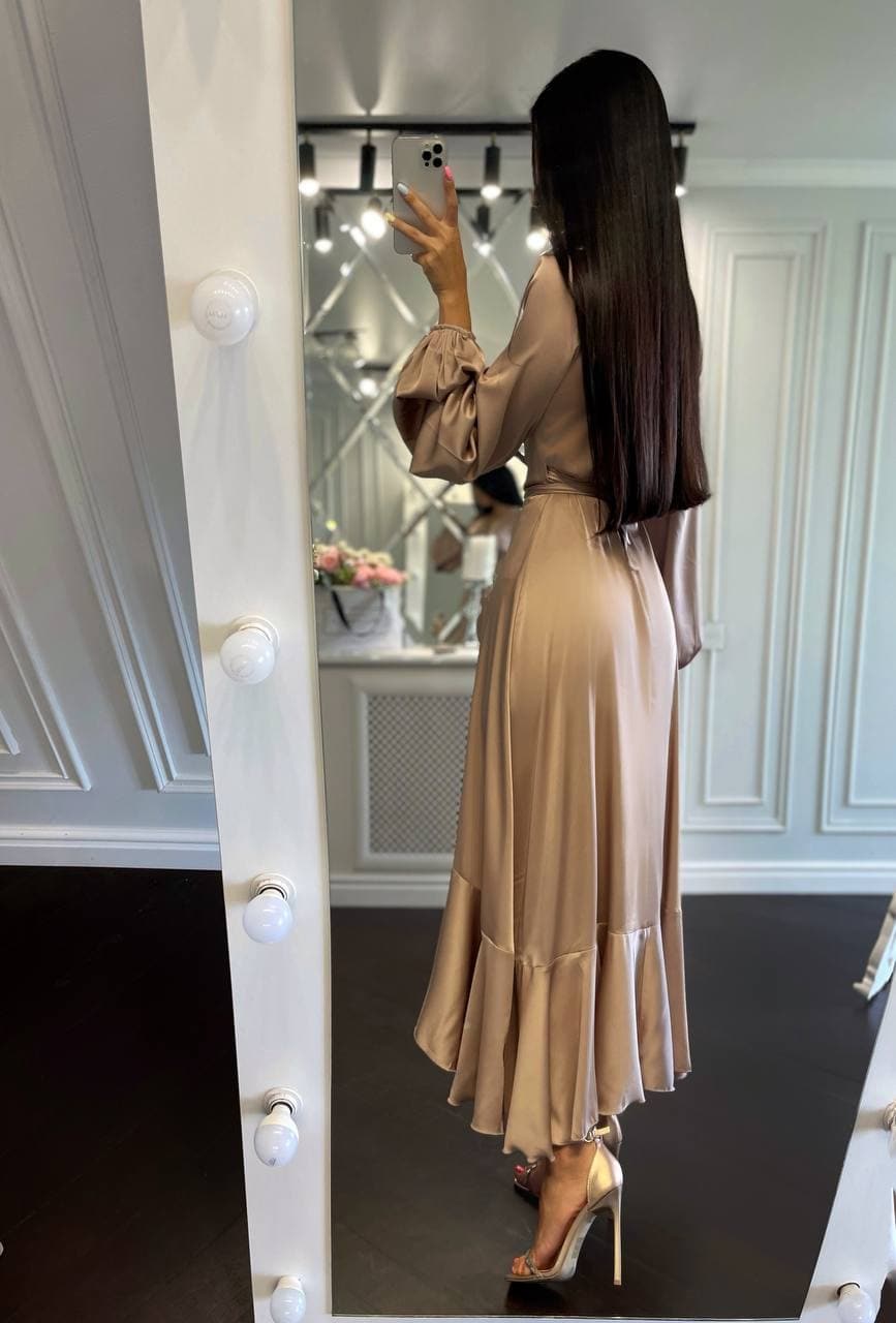 Beige Silk Wrap Dress Elegant Silk Wrap Long Dress for Women - Etsy