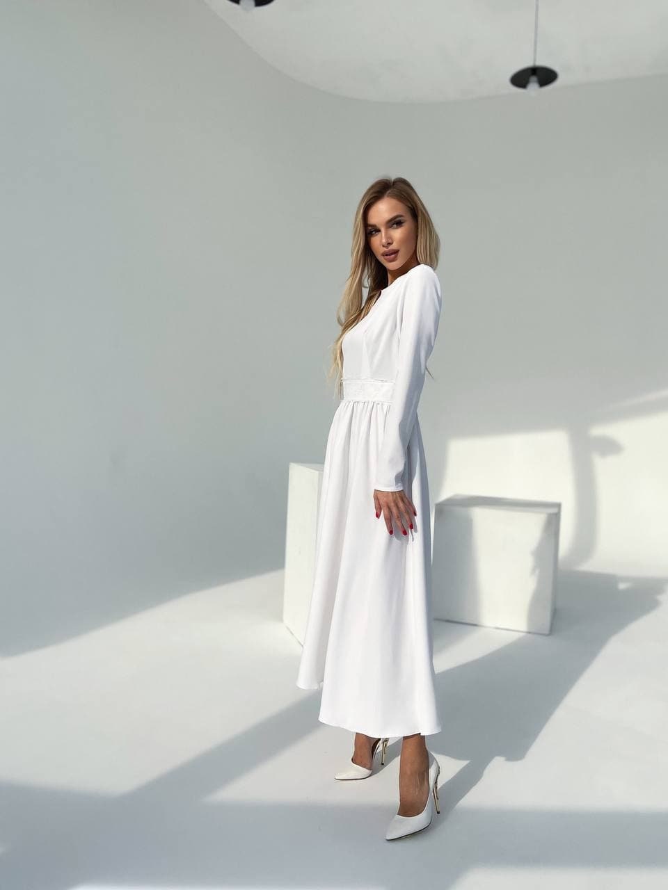 White Modest Midi Dress for Civil Wedding, Courthouse Wedding Midi ...