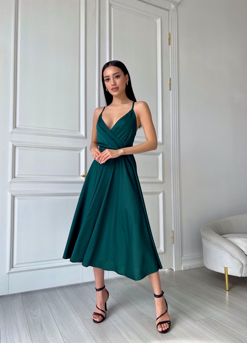 Emerald Silk Midi Dress Without Sleeves Silk Open Back Midi - Etsy