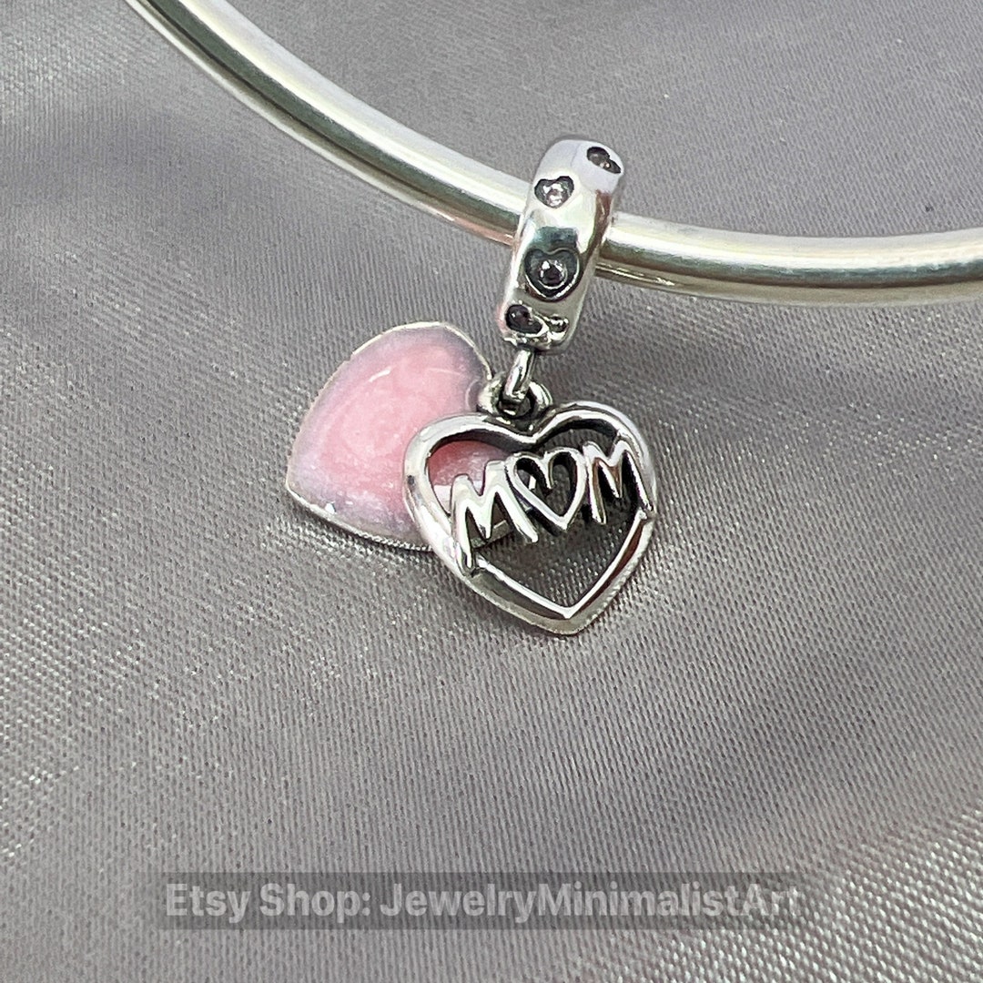 Mom Script Heart Dangle Charm Fits All Bracelets - Etsy