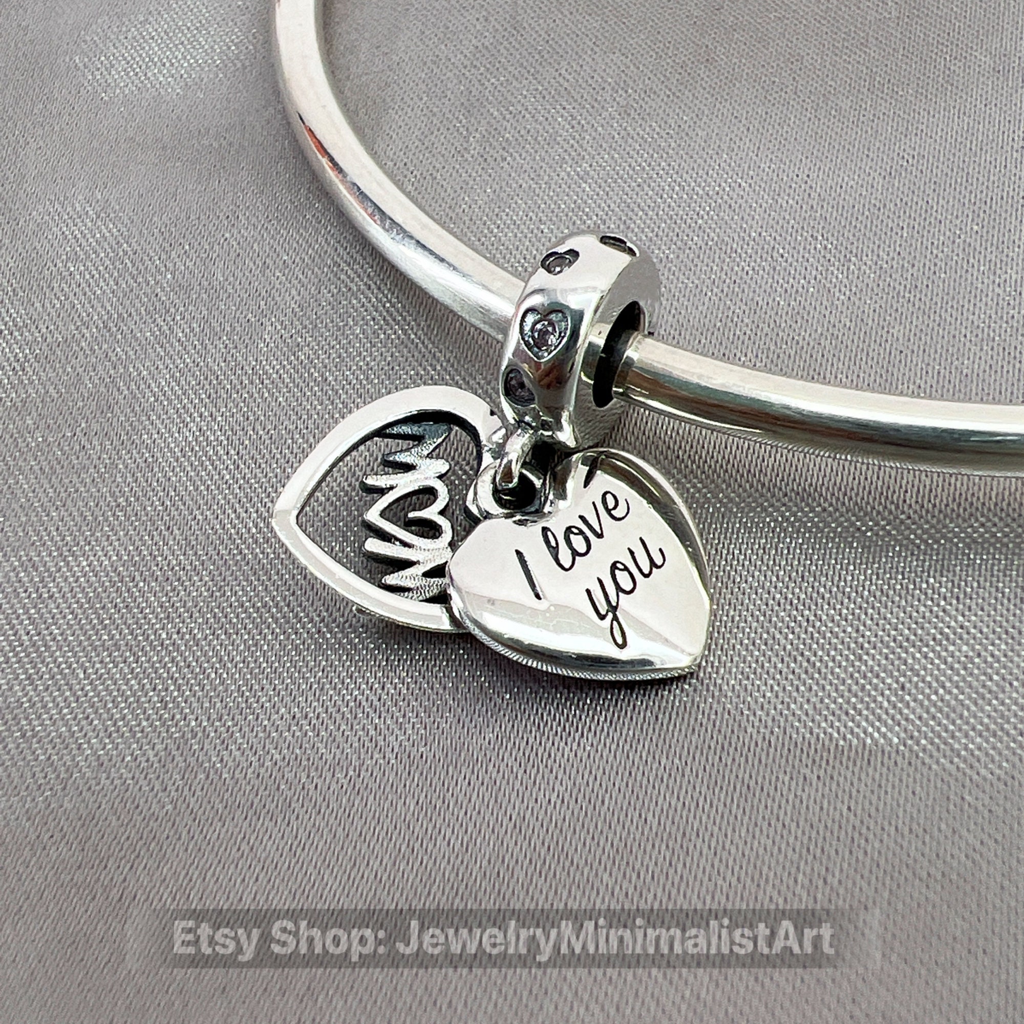 Mom Script Heart Dangle Charm Fits All Bracelets - Etsy