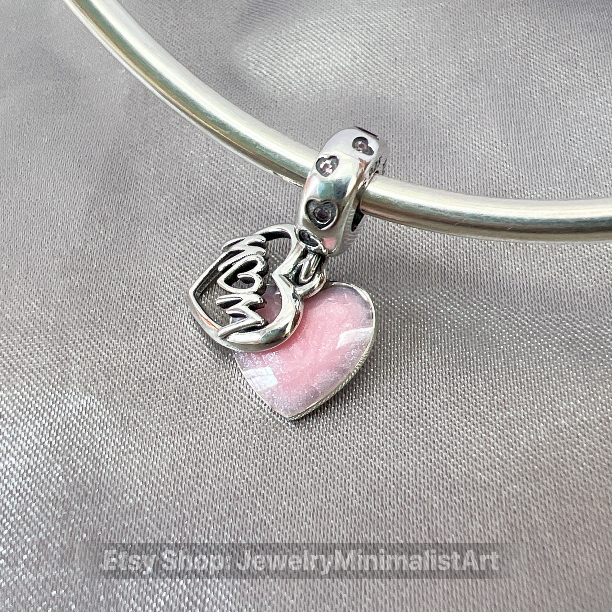 Mom Script Heart Dangle Charm Fits All Bracelets - Etsy