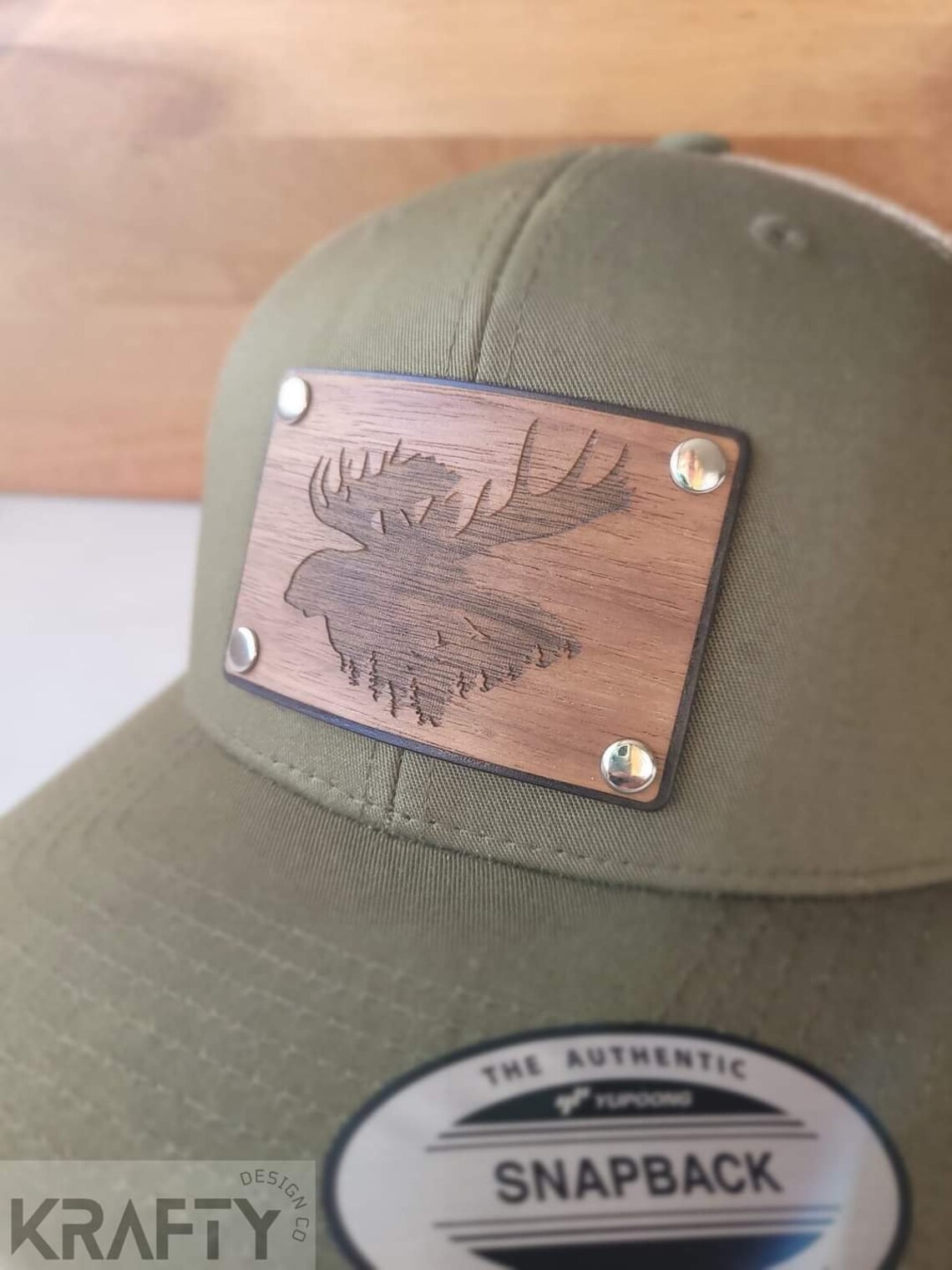 Premium Leather With Wood Riveted Moose Design Patch Trucker Hat - Etsy