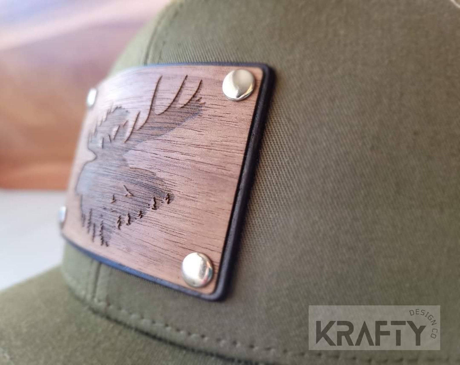 Premium Leather With Wood Riveted Moose Design Patch Trucker Hat - Etsy