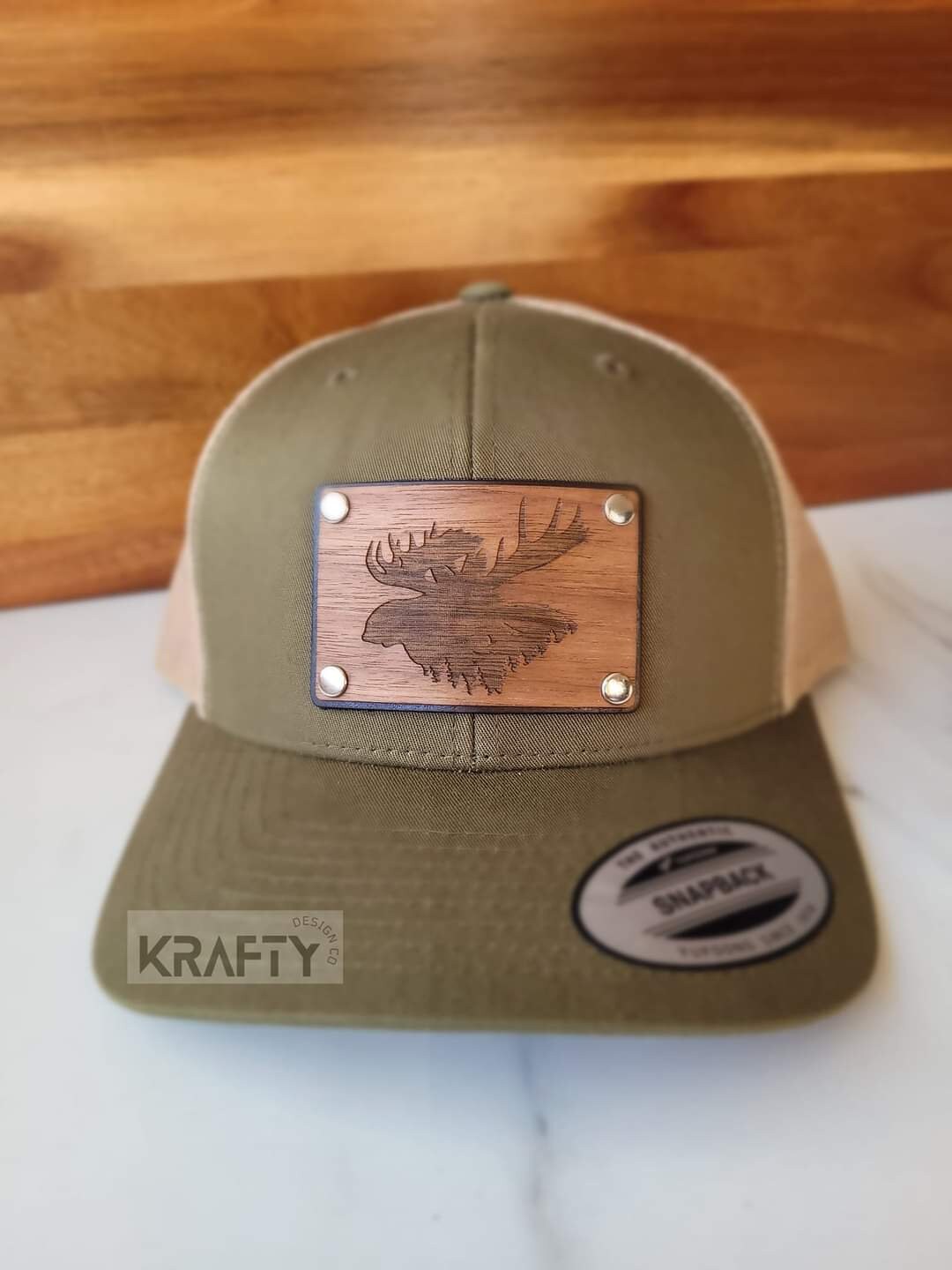 Premium Leather With Wood Riveted Moose Design Patch Trucker Hat - Etsy