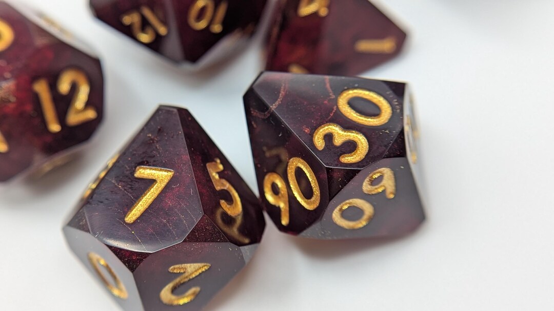 Deep Red Dungeons and Dragons Dice With Veins of Sparkly Gold and ...