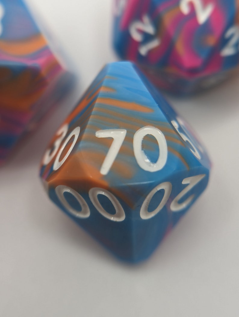 Stranded Set of 7 Polyhedral TTRPG Dice Set in Swirly Orange Pink and ...