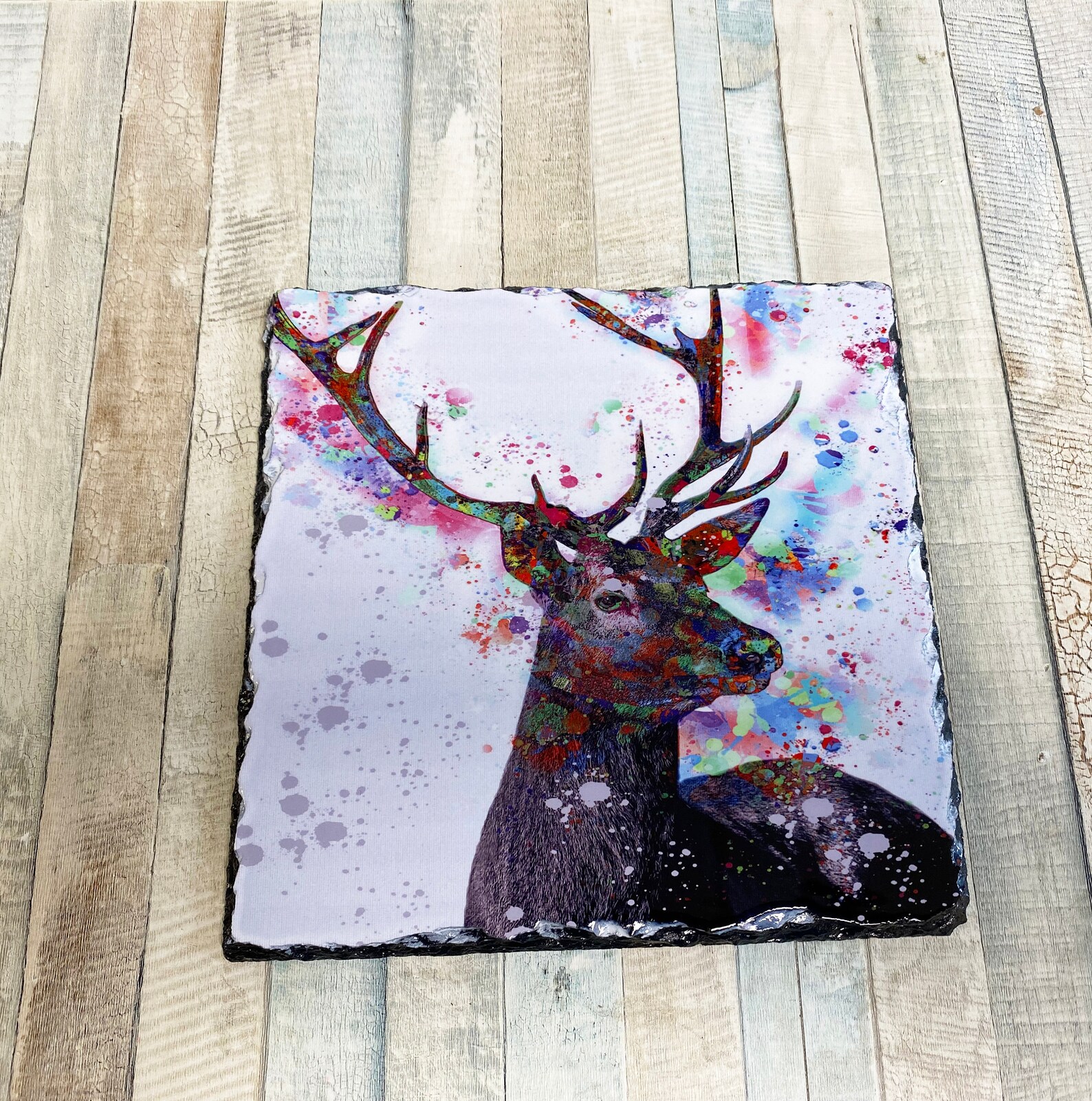 Brightly Coloured Stag Decorative Slate Tile ,slate Photo, Trivet ...
