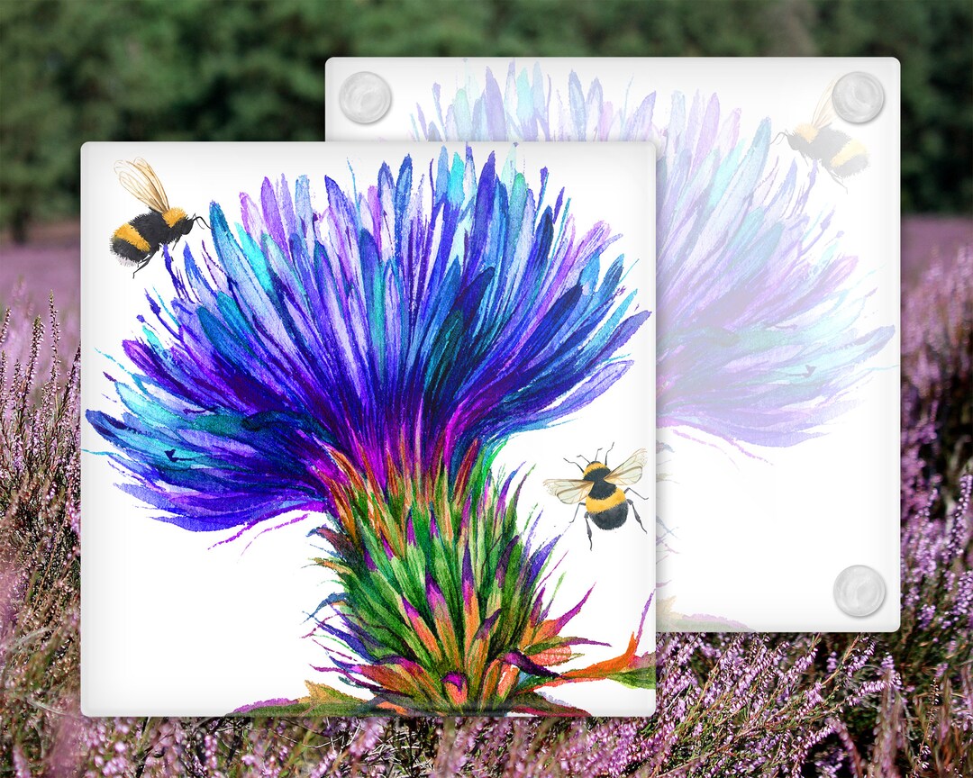 Scottish Thistle Glass Coaster Set, Scottish Thistle Coaster, Scottish ...