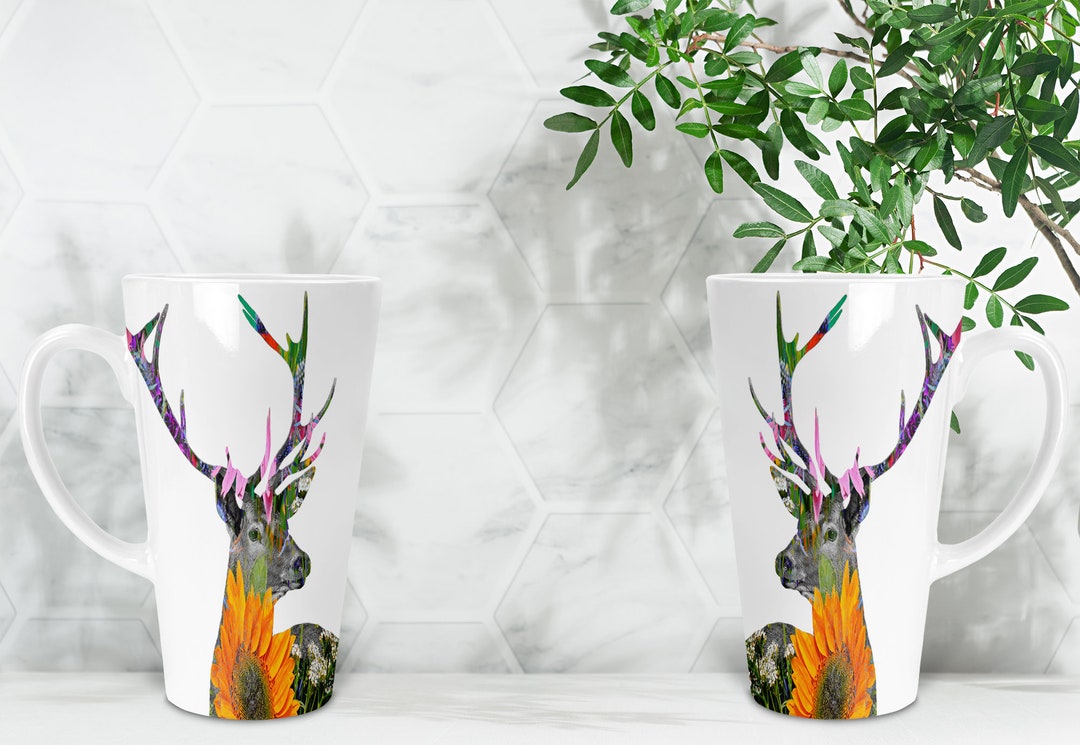 Brightly Coloured Stag Watercolour Ceramic 17oz Skinny Latte Mug, Stag ...